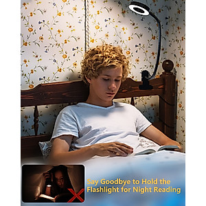 KOTUDAY Clip on Desk Lamp with Clamp for Reading Home Office, 360° Ajustable Clip Light for Bed Headboard, Bedside or Desk with 10 Dimmable Brightness 3 Eye-Care Color Modes