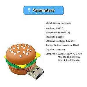 64GB USB Flash Drive Hamburger-Shaped, BorlterClamp Novelty USB Drive Thumb Drive Memory Stick for External Data Storage