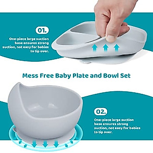 Ziza Baby Led Weaning Supplies - Silicone Baby Feeding Set, Suction Plates and Bowls for Infants & Toddlers, Baby Eating Supplies with Divided Plate, Suction Bowl, Bib, Training Cup, Spoon, Fork
