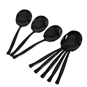 Udotry 8 Pieces Black Buffet Serving Spoons, Large Stainless Steel Serving Spoon