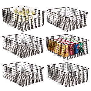 mDesign Metal Wire Food Storage Basket Organizer with Handles for Organizing Kitchen Cabinets, Pantry Shelf, Bathroom, Laundry Room, Closets, Garage - Concerto Collection - 6 Pack - Bronze