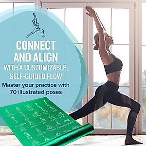 NewMe Fitness Yoga Mat for Women and Men - 24” Wide x 68" Long - Non Slip Instructional Yoga Mats - Yoga Pilates Floor Mat for Home and Gym - 5 mm Thick Exercise Mat with 70 Printed Yoga Poses, Green