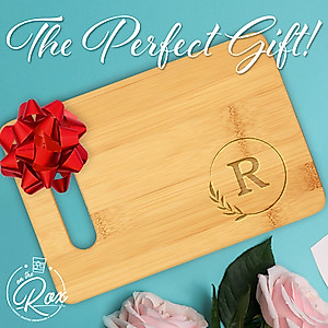 On The Rox Monogrammed Cutting Boards - 9” x 12” A to Z Personalized Engraved Bamboo Board (R) - Large Customized Wood Cutting Board with Initials - Wooden Custom Charcuterie Board Kitchen Gifts