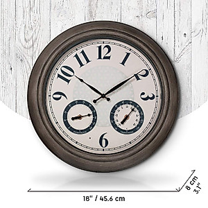 Presentime & Co 18" Farmhouse Outdoor Luminous Clock with Weather Thermometer & Hygrometer, Weather Station, Night Light with Smart Sensor - Grey Oak Finish, Outdoor Lights & Decoration.