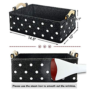 Oubra Small Storage Bins Felt Narrow Basket Collapsible Modern Baskets with Wooden Handles Gray Storage Baskets for Shelves Closet Decorative Bin