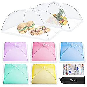 Odies 7 Pack Food Covers for Outside with Free Tablecloth, Pop-up Umbrella Mesh Food Tents 2 Large & 5 Colorful Standard-size, Encrypted Mesh Screen Food Net Cover for Outdoors Parties Picnics BBQs