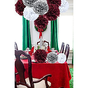 Decorations 2022 Maroon Graduation/Burgundy Silver White Birthday Decorations for Women 40th/50th Birthday 12 Tissue Paper Pom Poms Maroon Burgundy Silver Wedding/Bridal Shower Retirement Decorations