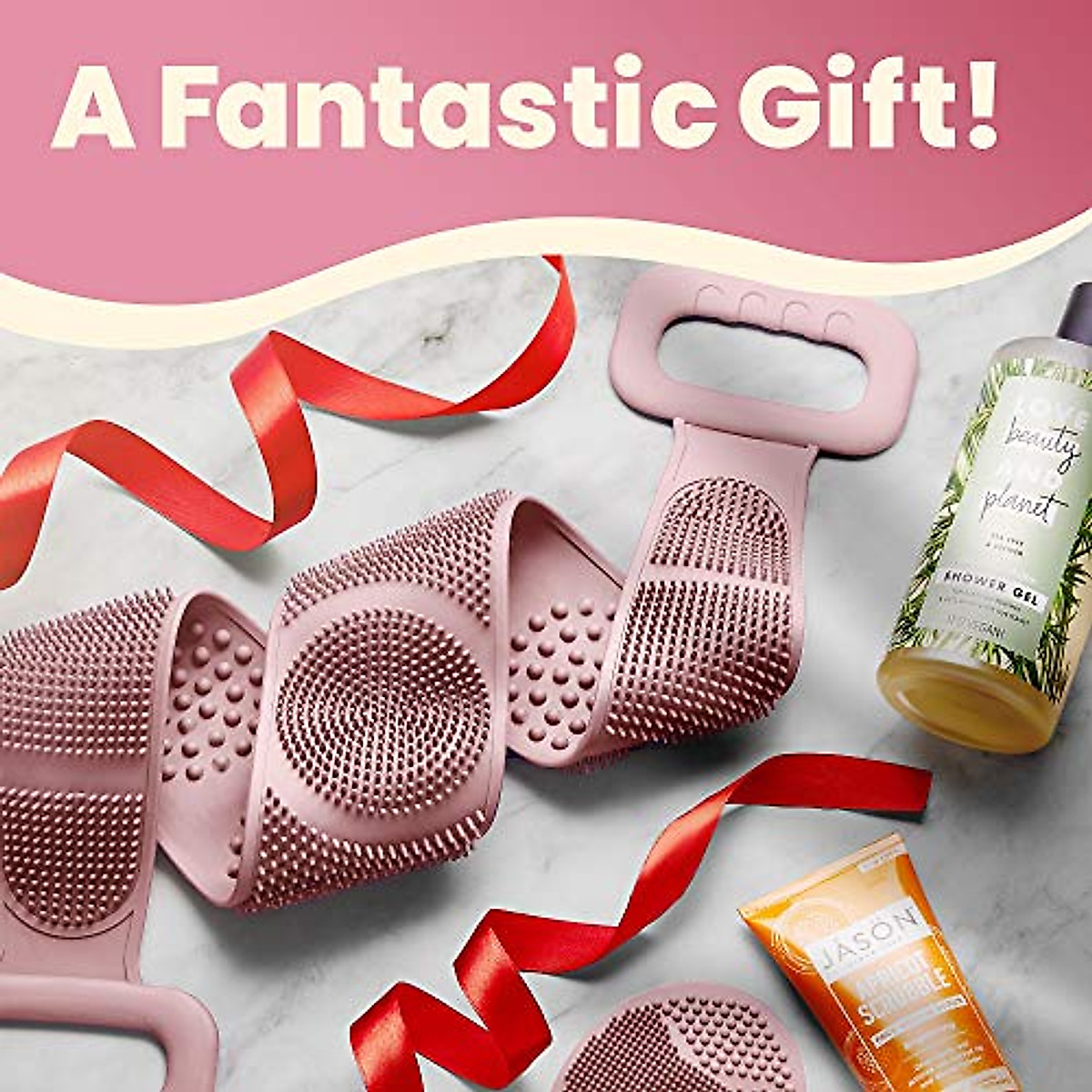 Silicone Back Scrubber for Shower- 32 and 36 Inches Back Body Brush Extra Long for Exfoliating & Massaging Hygienic Back Washer with Handle, Shower Silicone Back Scrubber for Men and Women, Pink.