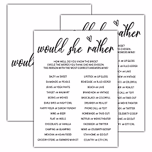 OZTEMETY Would She Rather Bridal Shower Games, Minimalist Engagement Party Game Cards, Bachelorette Party Games, Aesthetic Bridal Shower Decorations, 25 Cards(white008)