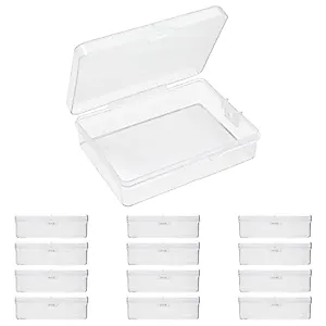 12 Pack 3.5x2.6x1.1 Inches Small Clear Plastic Box Storage Containers with Hinged Lid Rectangular for Organizing Small Parts, Office Supplies, Clips (12)
