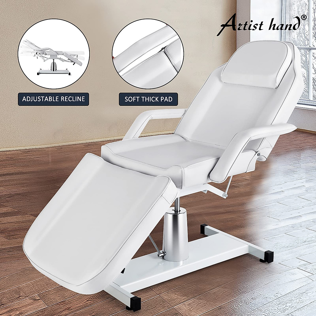 Artist hand Hydraulic Facial Table Tattoo Chair Massage Bed Adjustable Professional for Esthetician Beauty Spa Lash Bed for Eyelash Extensions Salon Equipment Barber Chair Salon Chair (White)