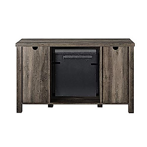 Walker Edison Tall Farmhouse Metal Mesh Barndoor and Wood Universal Fireplace TV Stand or TV's up to 55" Flat Screen Living Room Storage Entertainment Center, 48 Inch, Grey Wash
