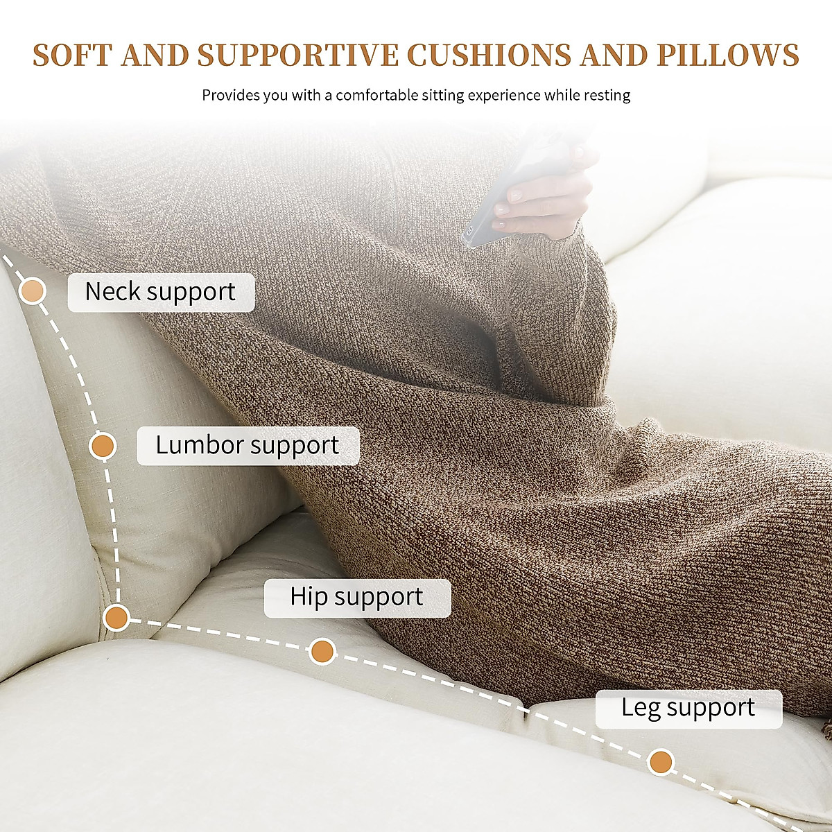 Tmsan 118" Convertible L Shaped Couch, Comfy Modular Sectional Sofa with Double Cushions, Chenille Upholstered Cloud Couches for Living Room, Beige