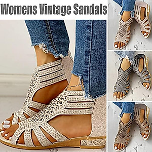 FABIURT Wedge Sandals for Women, Womens Summer Casual Platform Sandals with High Heel Beach Espadrille Fashion Open Toe Shoes
