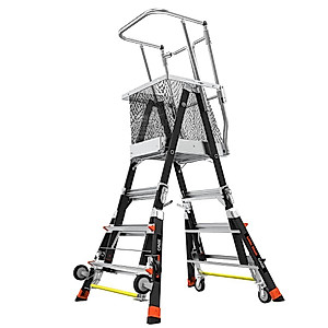 Little Giant, 18503-240, Adj. Cage Platform Ladder, 5 Ft., Fbrglss