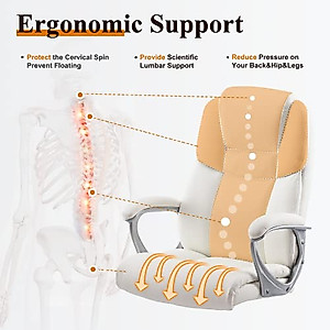 NeuType Executive Office Chair High Back Home Office Desk Chairs with Wheels PU Leather Ergonomic Computer Chair with Lumbar Support Adjustable Height & Swivel Big and Tall Office Chair - White