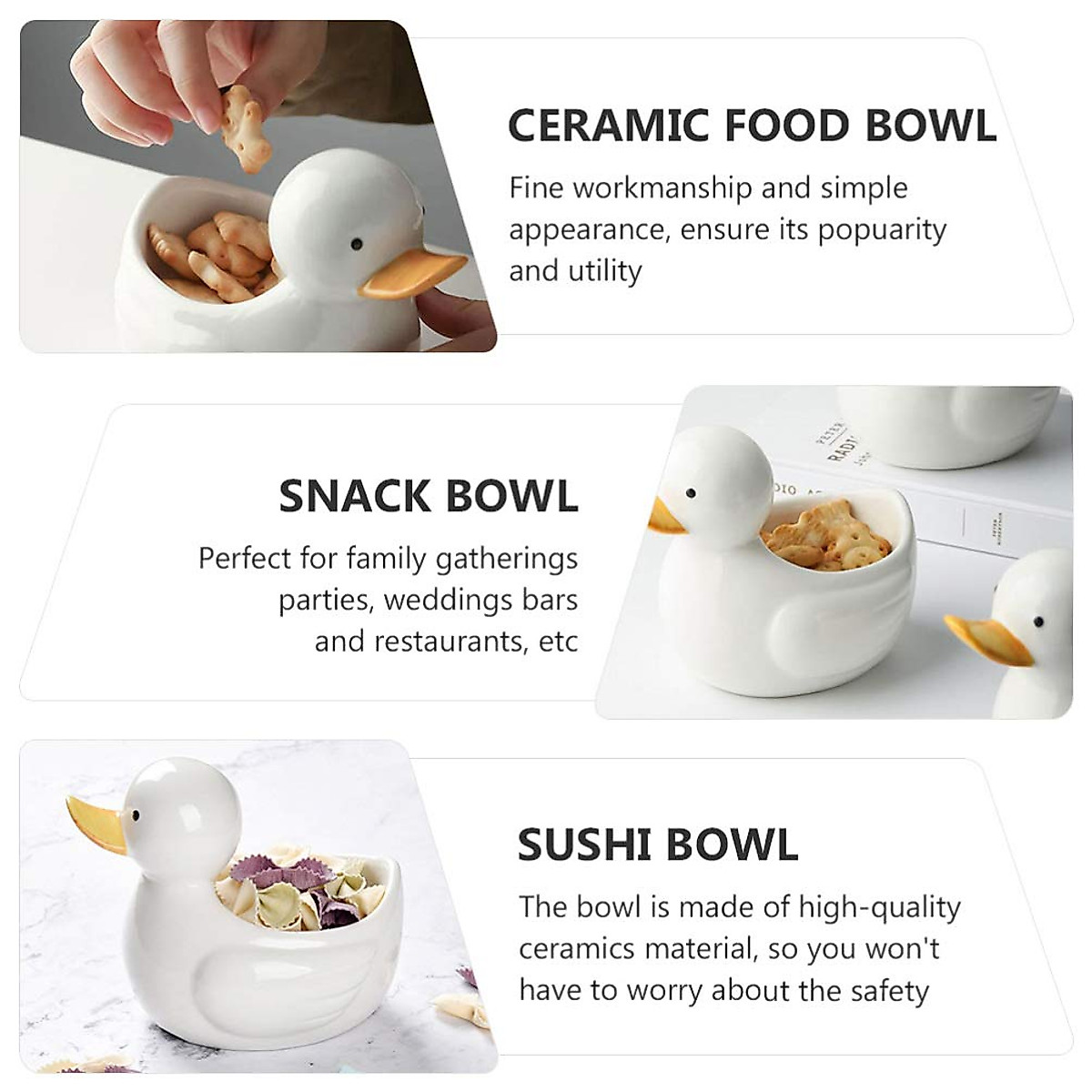 Hemoton Fruit Snacks Duck Shaped Dessert Bowl Ceramic Breakfast Bowl Snack Sushi Storage Bowl Mixing Bowls Soup Bowl Ramen Bowl for Cereal Salad Soup Pho Dessert Rice Appetizer Serving Tray