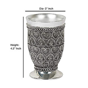 nu steel Beaded Heart Resin Bath Accessory Set for Vanity Countertops, 4 Piece Luxury Ensemble Includes Dish, Toothbrush Holder, Tumbler, soap an, Silver