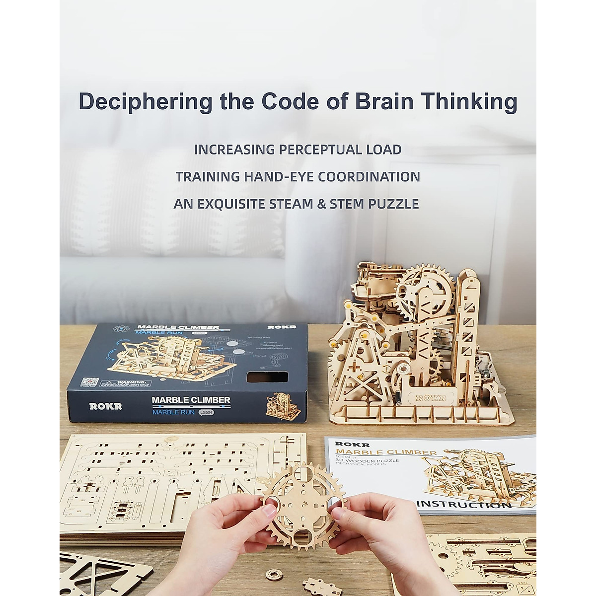 ROKR 3D Wooden Puzzle-Mechanical Model-Wooden Craft Kit-DIY Assembly Toy-Mechanical Gears Set-Brain Teaser Games-Best Gifts for Adults & Teens Age 14+(LG504-Fortress)