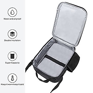 Insulated Lunch Box for Girls Boys, Leakproof Portable Lunch Bags with Adjustable Shoulder Strap and Side Pocket, Durable Reusable Cooler Tote Bag for Beach/Picnic/Office/Collega (Basketball)