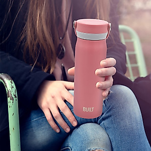 BUILT Cascade Double Wall Vacuum Insulated Stainless Steel Wide Mouth Water Bottle with Comfort Grip and Carry Handle Lid, 20 ounces