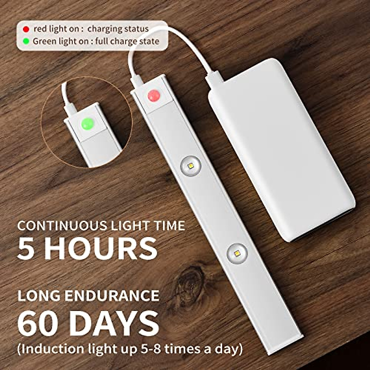 Under Cabinet Lights LED Motion Sensor Indoor, USB Rechargeable ,3 Light Modes Stepless Dimming Hill Light, 6500K Night Light for Closet Cabinet Kitchen Wardrobe (15.74in/40cm)