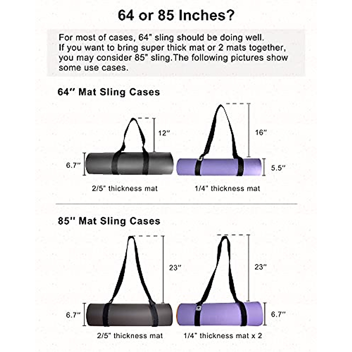 Tumaz Yoga Mat Strap [MAT NOT Included] (2 Sizes) with Extra Thick & Comfy Delicate Texture, Adjustable Yoga Mat Carrier