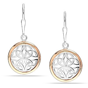 LeCalla 925 Sterling Silver Celtic Knot Earrings | Two-Tone Jewelry | Lightweight Celtic-Knot Leverback Drop Dangle Earring for Women