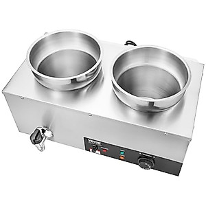 VEVOR Electric Soup Warmer, Dual 7.4QT Stainless Steel Round Pot 86~185°F Adjustable Temp, 1200W Commercial Bain Marie with Anti-Dry Burn and Reset Button, Soup Station for Restaurant, Buffet, Silver