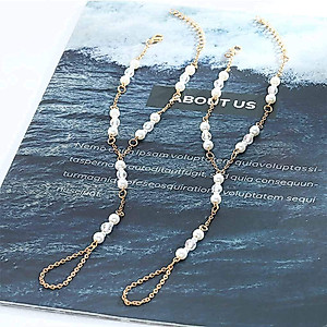 Olbye Pearl Toe Ring Anklet Bracelet Gold Barefoot Sandals Personalize Foot Chain Jewelry for Women Beach Wedding 2 Pcs