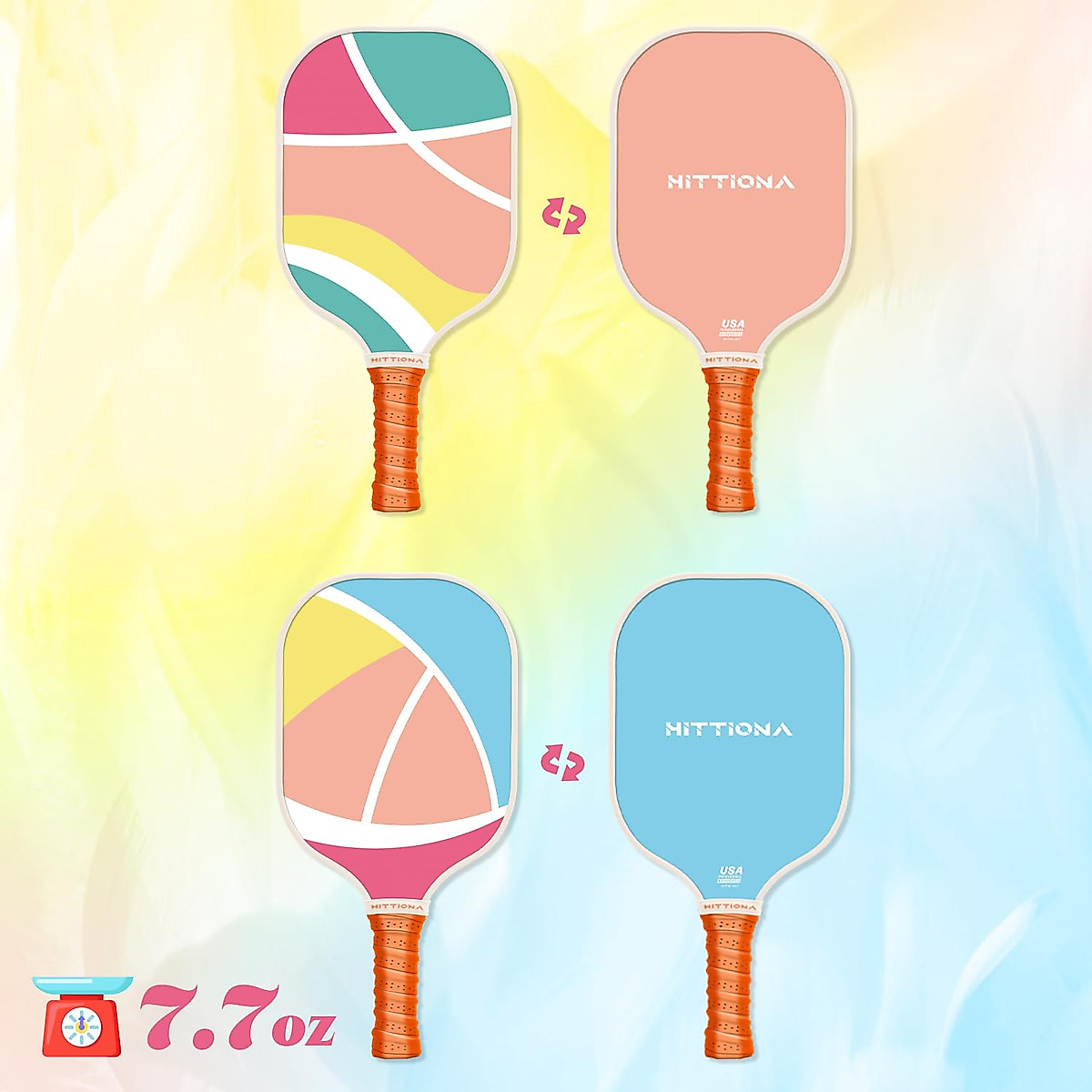 HITTIONA Pickleball Paddles - Fiberglass Pickleball Paddles Set of 2, USAPA Approved Pickle Ball Rackets 2 Pack with 4 Pickleball Balls, 1 Pickleball Net Bag, Paddles Ball Set for Beginners