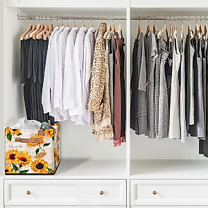 13x13x13 Storage Cube Bins Fashion Sunflower Storage Cubes 13 inch Collapsible Storage Bins Cubby Storage Baskets for Organizing Shelf Cabinet Bookcase Boxes