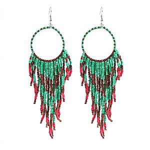 Happyyami Fringe Tassel Dangle Earrings Ethnic Boho Bead Ear Jewellery for Women Girls Ladies