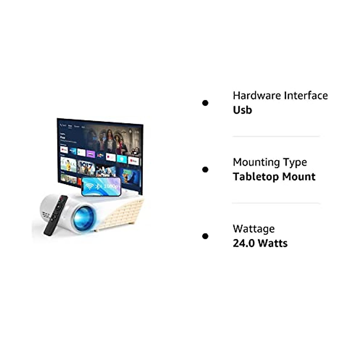 YEHUA Mini Projector with WiFi and Bluetooth,4k Portable Projector HD 1080P and 200" Screen Supported, LED Outdoor Movie Projector with Remote,Compatible with iOS,Android,HDMI,VGA,AV,2 USB Interface