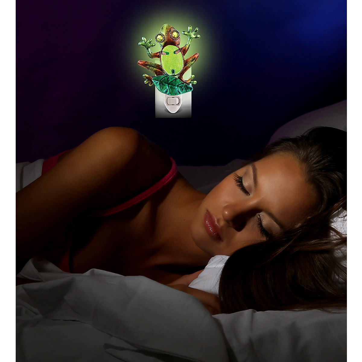 Puzzled Frog Night Light - 5.5 Inch Plug in Energy Efficient Decorative Socket Lamp, Manual On & Off Portable Lights for Stairway, Bedroom, Bathroom, Nursery, Home Accessory & Kitchen Decor