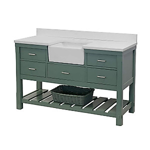 Kitchen Bath Collection Charlotte 60-inch Single Bathroom Vanity (Quartz/Sage Green): Includes Sage Green Cabinet with Stunning Quartz Countertop and White Ceramic Farmhouse Apron Sink