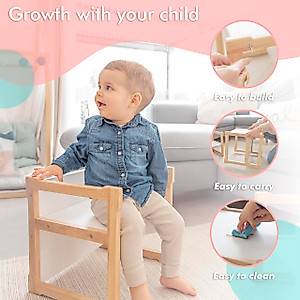 Kiddy Glee Montessori Weaning Table and Chair Set for Toddlers - Premium Wood Design for Childs Age 1-5, Kids Activity Table for Learning/Dining/Playing, Cube Chair, Lalo, 5 in 1 Montessori Furniture