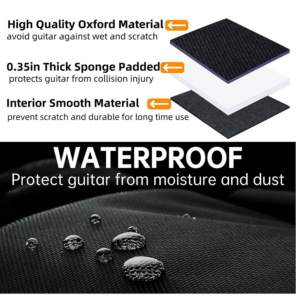 GIGKOUKI 40 41 Inch Acoustic Guitar Case Soft 0.35" Padded Guitar Bag, Waterproof Guitar Gig Bag Classical with Back Hanger Loop and Shoulder Strap