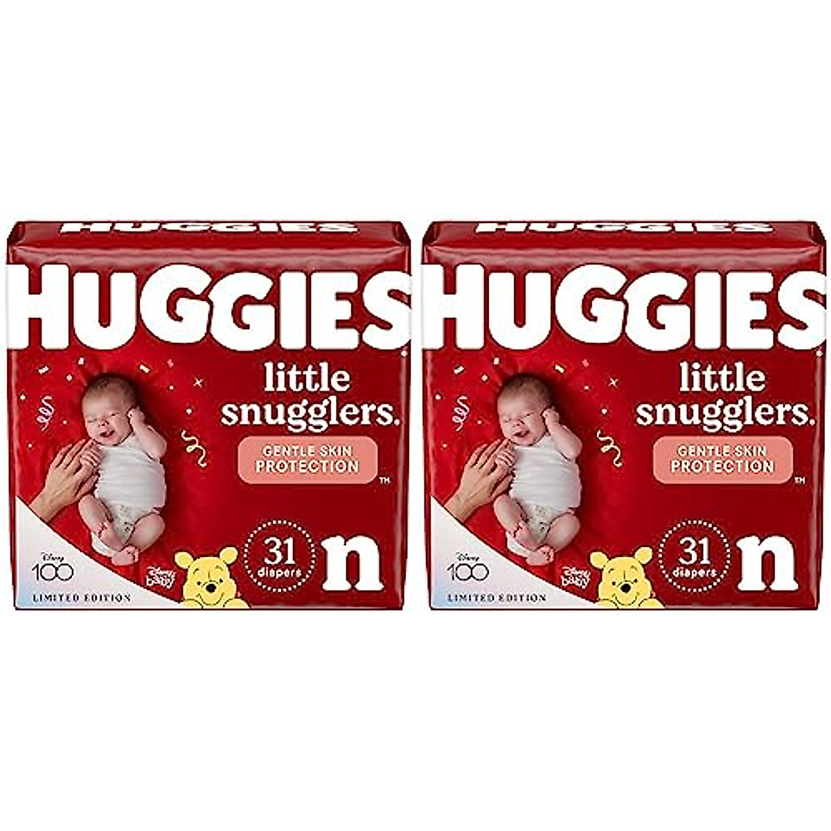 Huggies Little Snugglers Baby Diapers, Size Newborn (up to 10 lbs), 31 Ct, Newborn Diapers (Pack of 2)