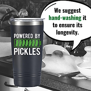 Onebttl Funny Pickle Gifts for Pickle Lovers, Insulated 20 oz Stainless Steel Travel Tumbler with Straw, Brush, Lid, and Gifts Box (POWERED BY PICKLES)
