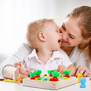 USBOOY Toddlers Toys for Kids Baby Boys Girls,Carrots Harvest Wooden Educational Toy Shape Size Sorting Puzzle Developmental Preschool Learning Gifts Matching Game with Magnet Poles