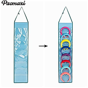 PACMAXI Hanging Headband Holder For Women, Headband Storage Organizer, Hairband Rack Holder With 8 Clear Pockets Container, Headband Storage Holder for Girls With Two Piece Set (blue)