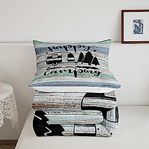 Castle Fairy Camper Comforter Queen,Happy Camping Comforter Set Microfiber RV Inside Decor Duvet Bedding,Camper Accessories for Travel Trailers,Camper Must Haves 2023