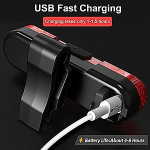 Kinizux USB Rechargeable LED Bike Tail Light 2 Pack, Bright Bicycle Rear Cycling Safety Flashlight, 330mah Lithium Battery Inside, 4 Light Mode Options Bike Lights for Night Riding for Adults (Red)