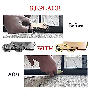 Sliding Patio Door Rollers Replacement for Aluminum Glass Doors, F-Tab Mount, 1-1/4" Steel Ball Bearing, Rear Adjustable, Yellow Zinc Plated, 2 Pack