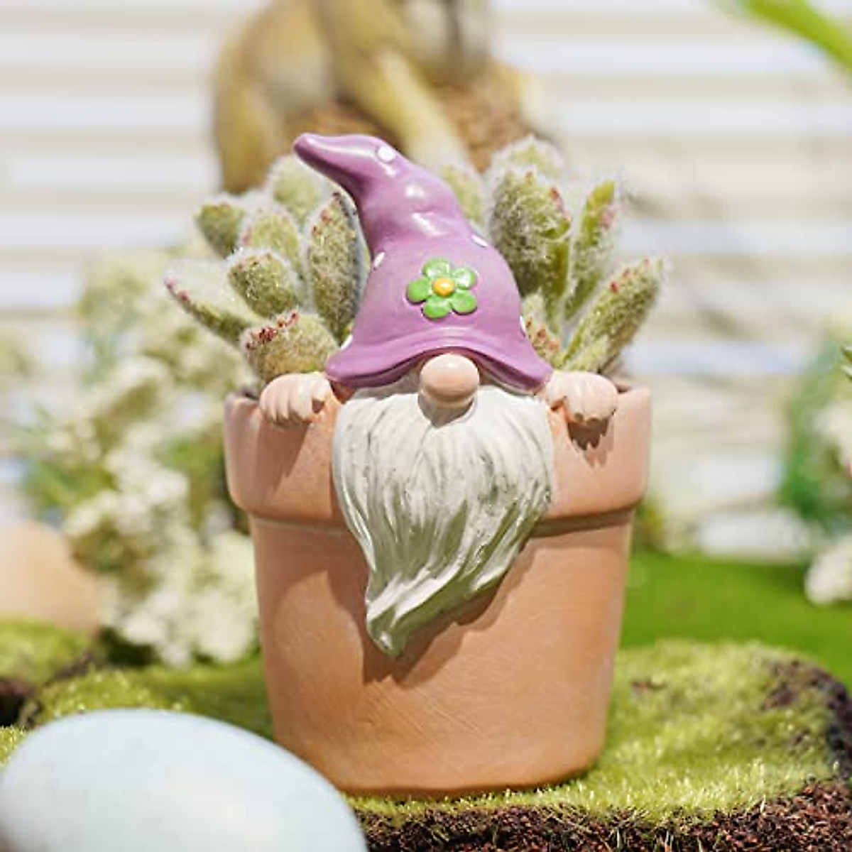 Newman House Studio Spring-Gnomes Flower-Pots Easter Decorations Cactus-Succulents - Easter Decorative Purple Planter Pots Unique Garden Pots with Drainage Hole for Indoor Outdoor 3 x 3.5 x 5 inch