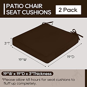 LOVTEX 19x19 Outdoor Chair Cushions Set of 2, Waterproof Patio Cushions for Outdoor Furniture with Removable Cover, Thick Outdoor Seat Cushions for Chairs with Straps and Portable Handle(Brown)