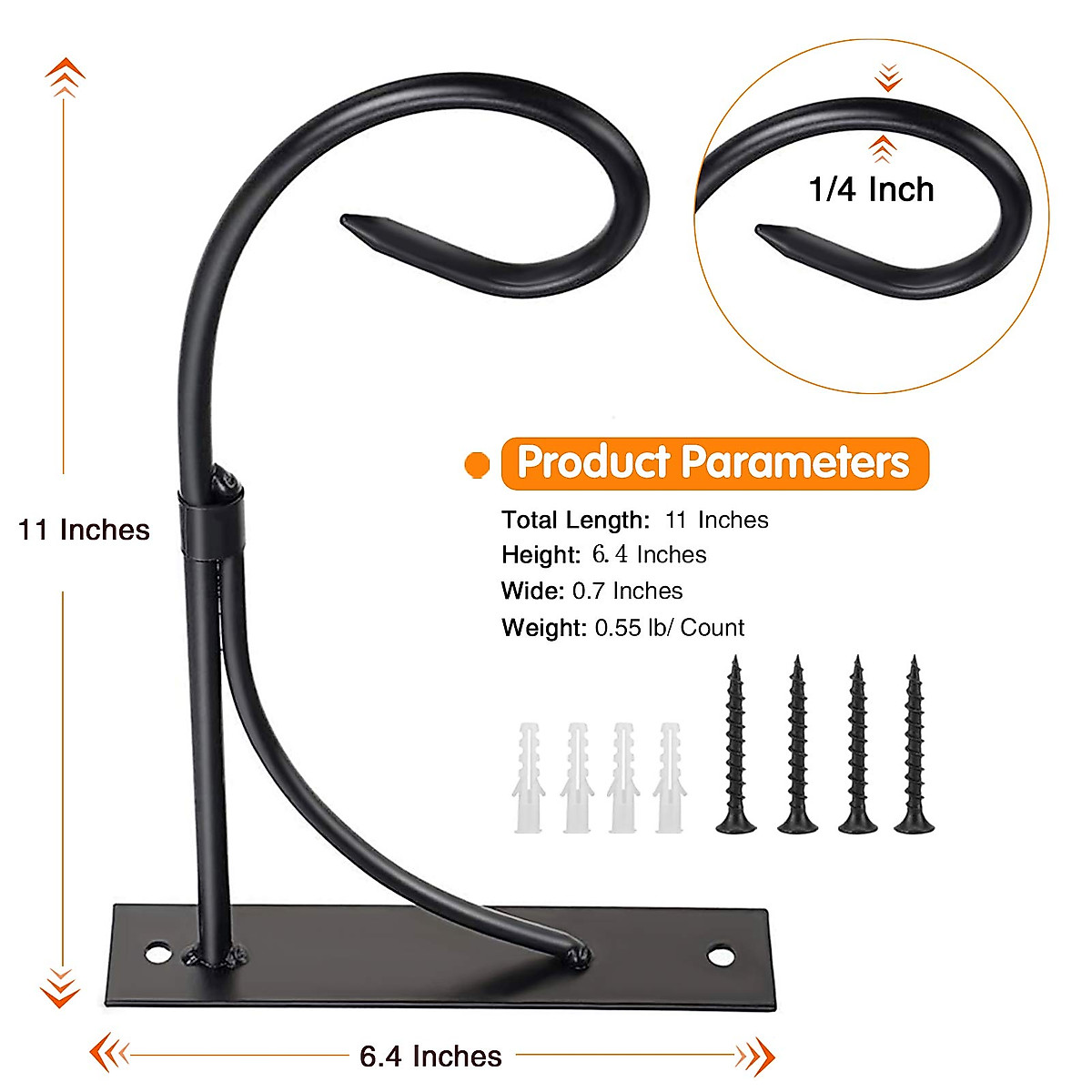 Plant Hanging Brackets, 2 Pcs 11 Inch Iron Hanging Basket Bracket Durable Weather-Resistant Outdoor Plant Hooks for Hanging Plant Lantern Windchime Birdhouse Metal Sign Fruit Bracket, Screw Included