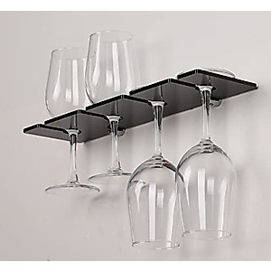 WANLIAN Wine Glass Holder Wall Mounted Wine Glass Holder Acrylic Wall Mounted Wine Glass Holder Cabinet Tableware Lower Wine Glass Holder and Wine Glass Storage Rack (Black 2 pack)