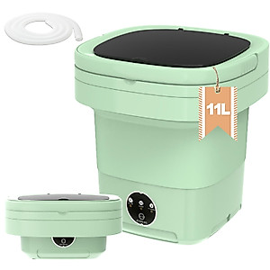 Portable Washing Machine, 11L Large Capacity, Mini Foldable Washing Machine with Spin Dryer, Small Collapsible Laundry Washer for Travel, Apartment, RV, Underwears, Socks, Baby Clothes, Green